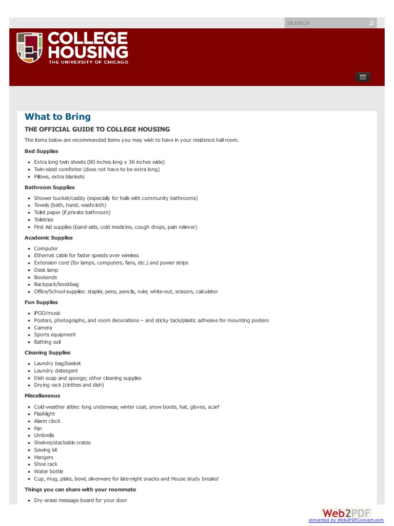 Uchicago Packing List | PDF