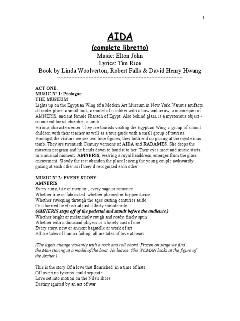 Aida Script (Elthon John and Tim Rice) | PDF | Italian Language Works ...