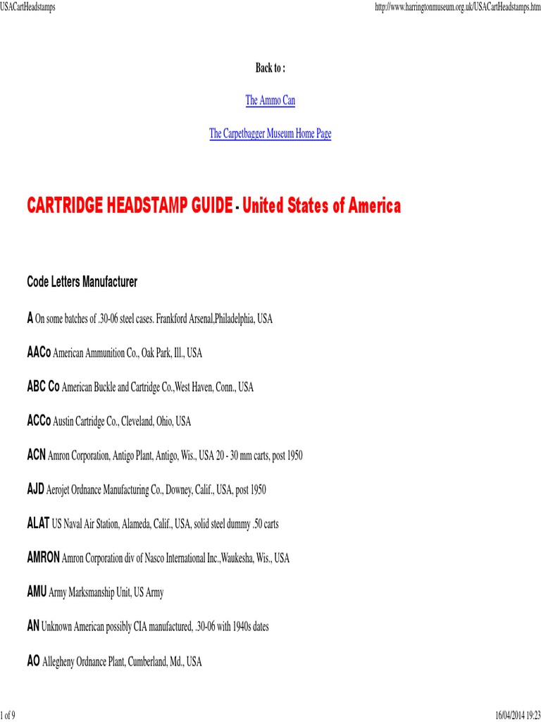 Ammunition USA ID Guide Headstamps | PDF | Ammunition | Cartridge ...