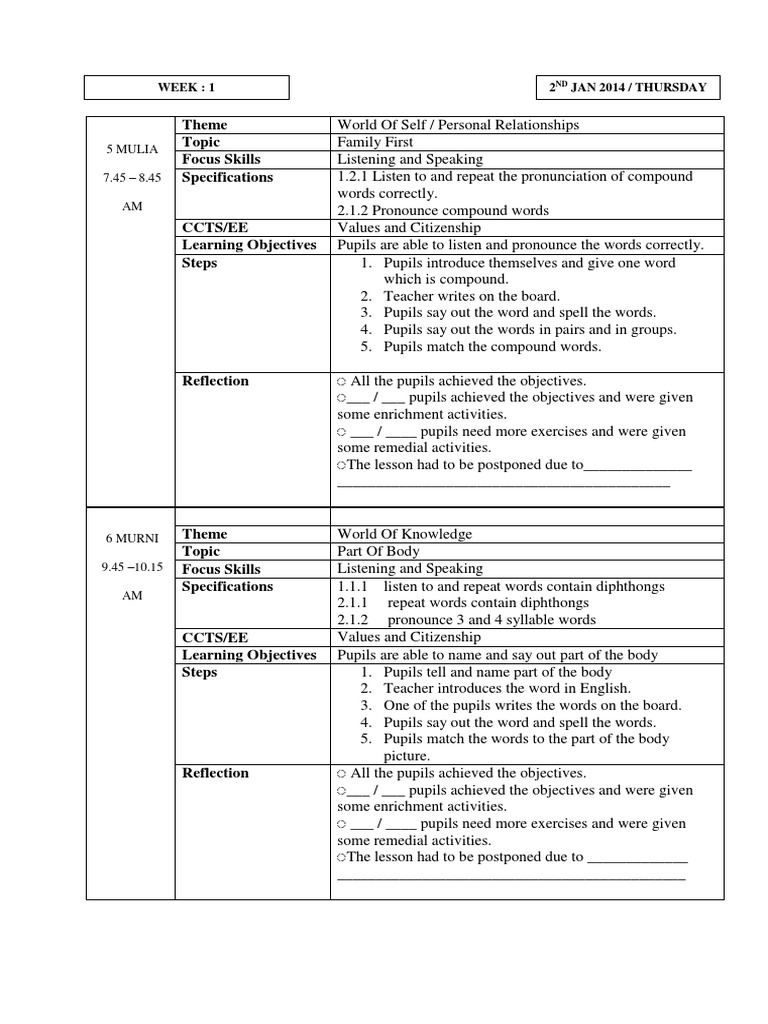 RPH English Yr 3 | PDF | Reading (Process) | English Language