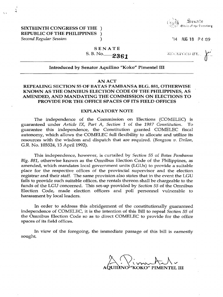 Senate Bill No. 2361 | PDF | Commission On Elections (Philippines ...