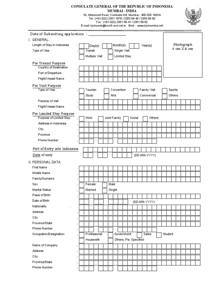 Indonesia Visa Form | Passport | Travel Visa