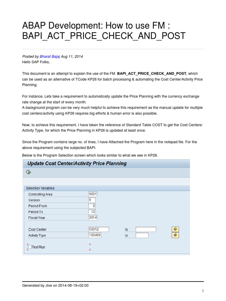 How To Use FM BAPI - ACT - PRICE - CHECK - AND - POST | PDF | Computer Engineering | Areas Of ...