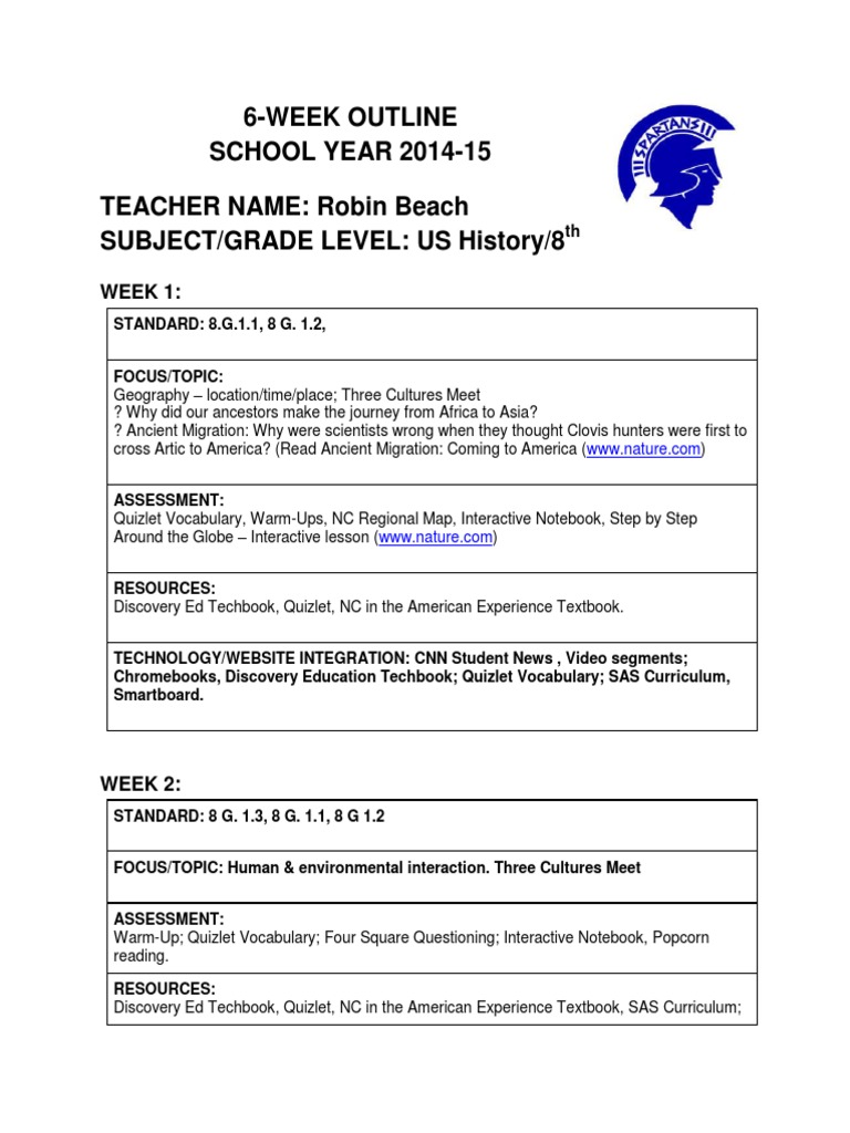 8th Grade US History 6-Week Plan | PDF | Curriculum | News