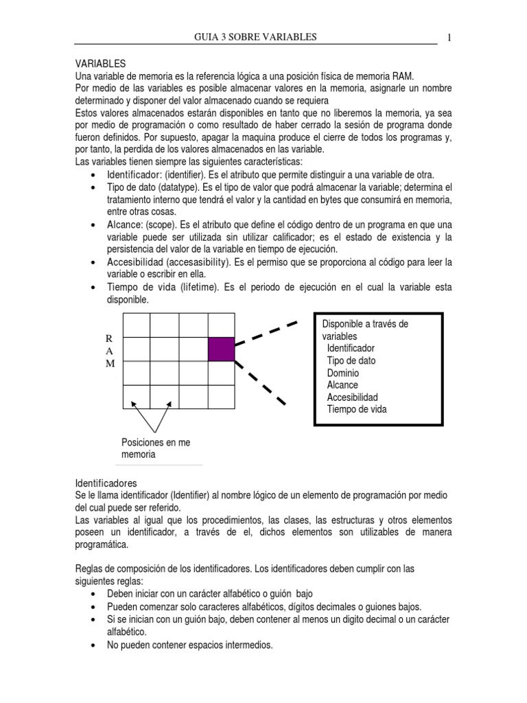 Guia Variables y Tipos de Datos | PDF | Lenguaje de programación | Variable (informática)