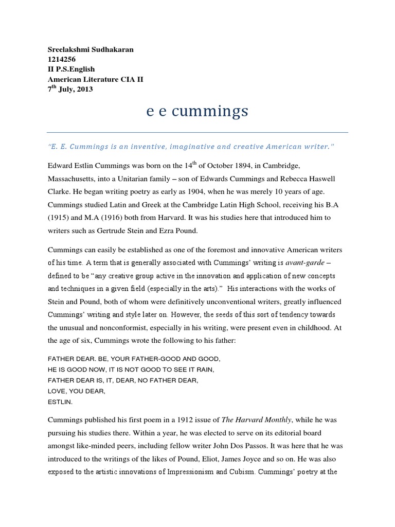 E. E. Cummings | PDF | Poetry | Arts (General)