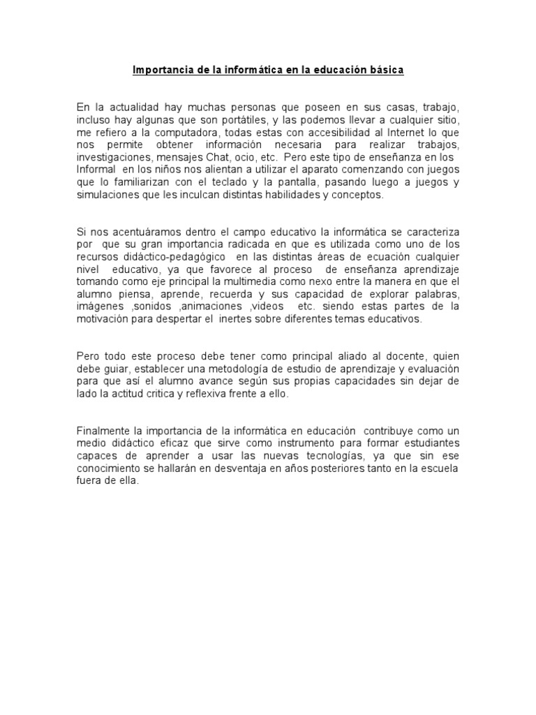 Importancia de la informática en educación | PDF