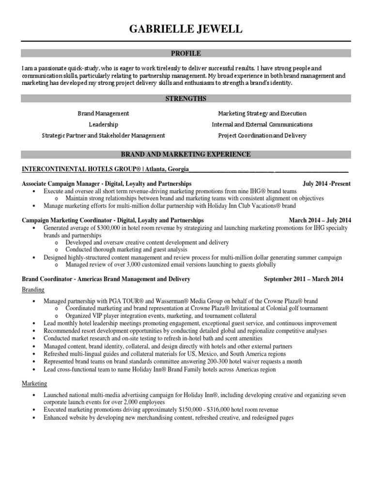 Gabrielle Jewell Resume July 2014 - Online Resume | PDF | Brand ...