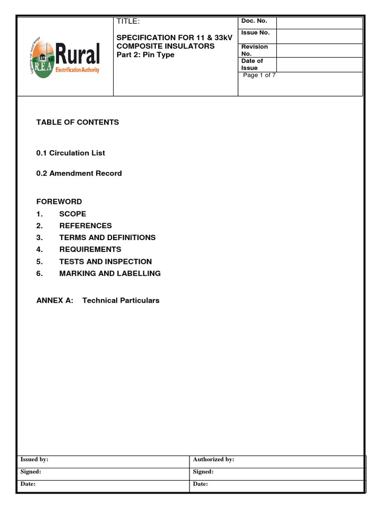 SPEC 11&33kV Composite Insulator PIN AUG 08 | PDF | Insulator ...