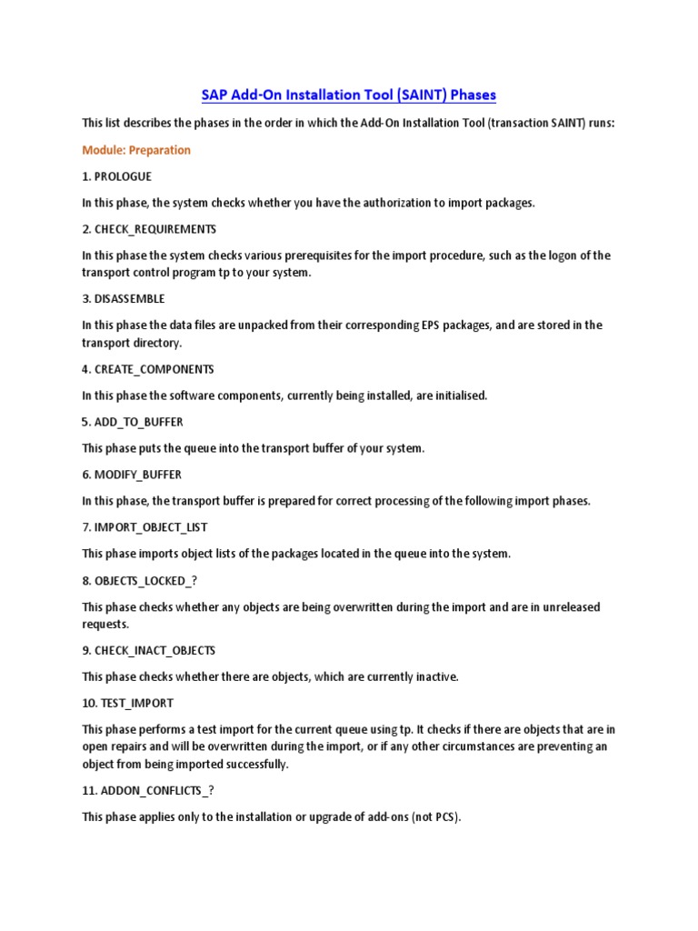 SAP Add-On Installation Tool SAINT Phases | Download Free PDF | Computer Architecture | Computer ...