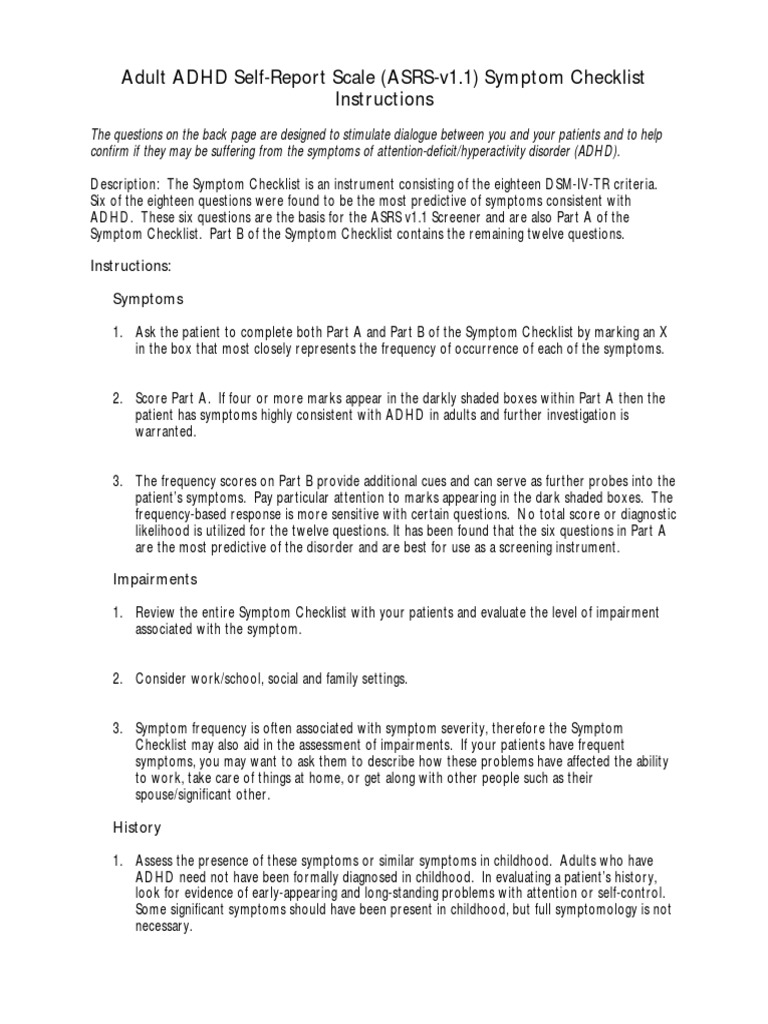 Adult Add Questionnaire | PDF | Adult Attention Deficit Hyperactivity ...