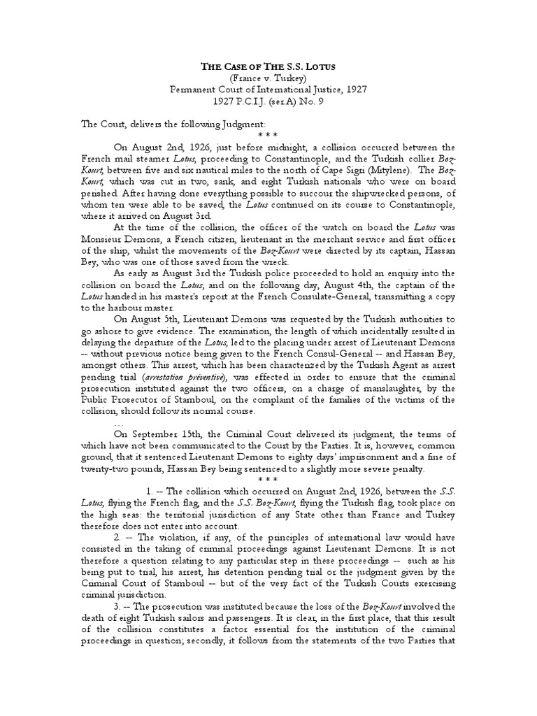 SS Lotus Case | PDF | Jurisdiction | International Law