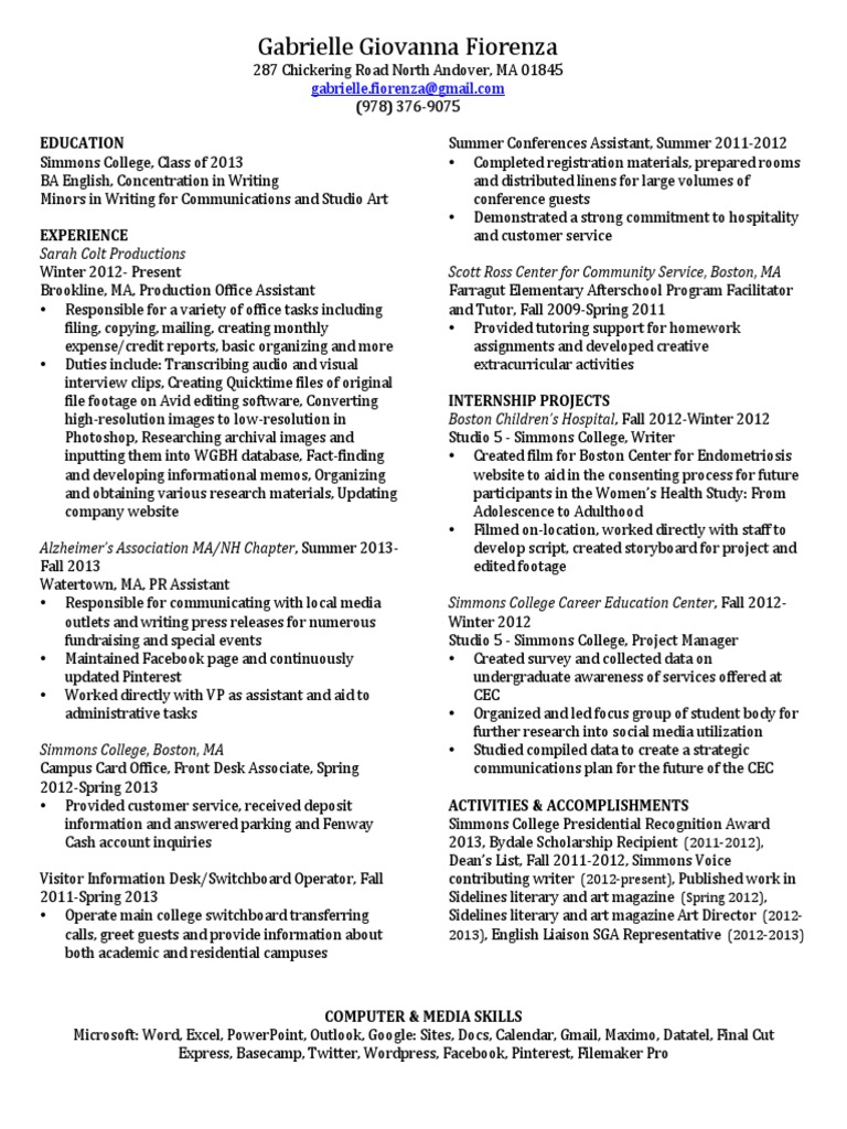 G Fiorenza Resume 10 29 13 | PDF | Online Services | Computer Mediated ...