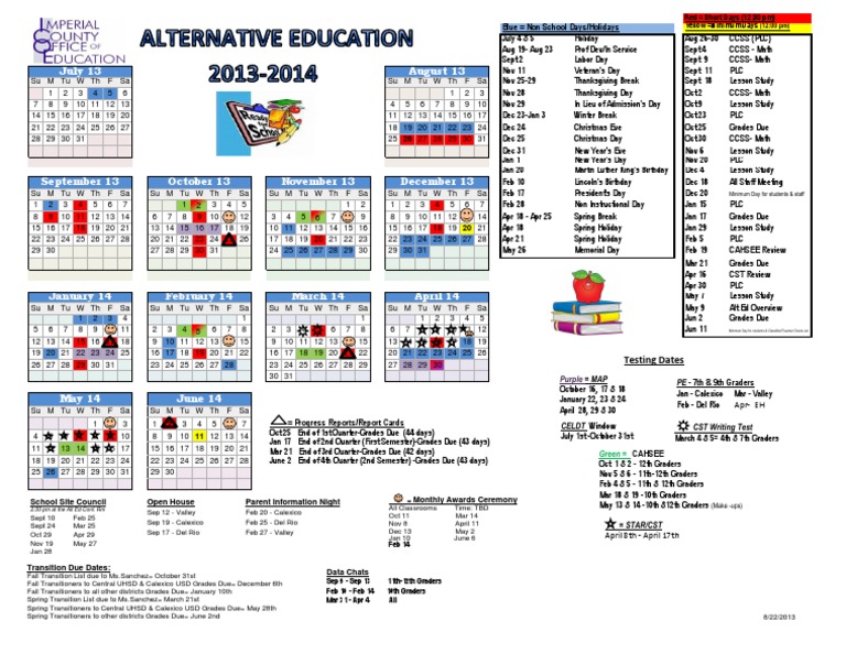 2013-2014 School Year Calendar | PDF | Language Arts & Discipline