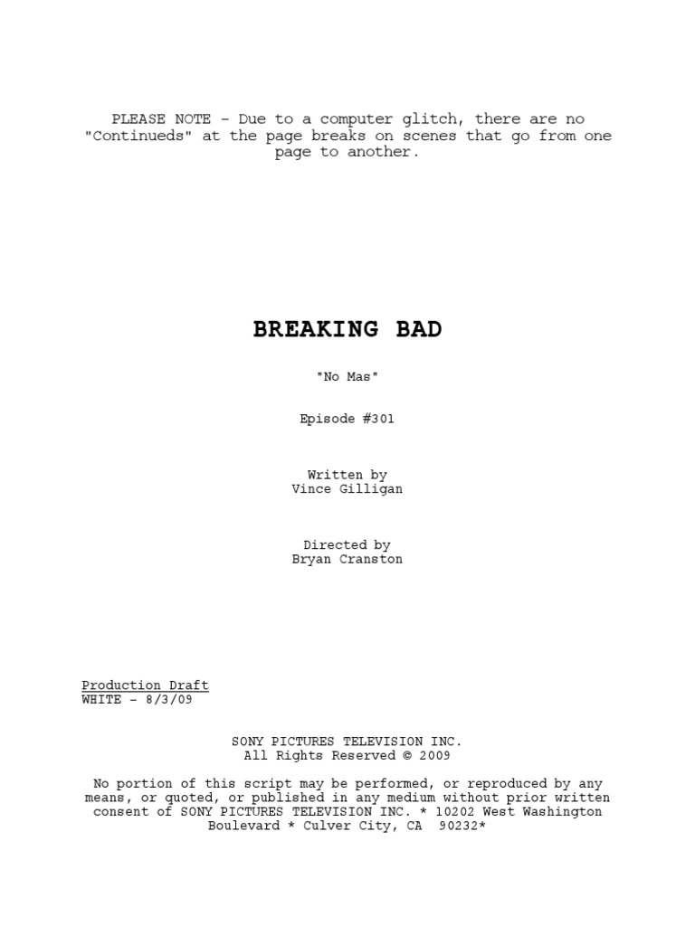 Breaking Bad Script 3x01 - No Más | PDF | Business