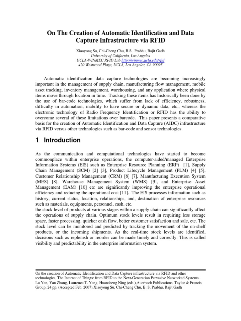 On The Creation of Automatic Identification and Data Capture Infrastructure Via RFID | PDF ...