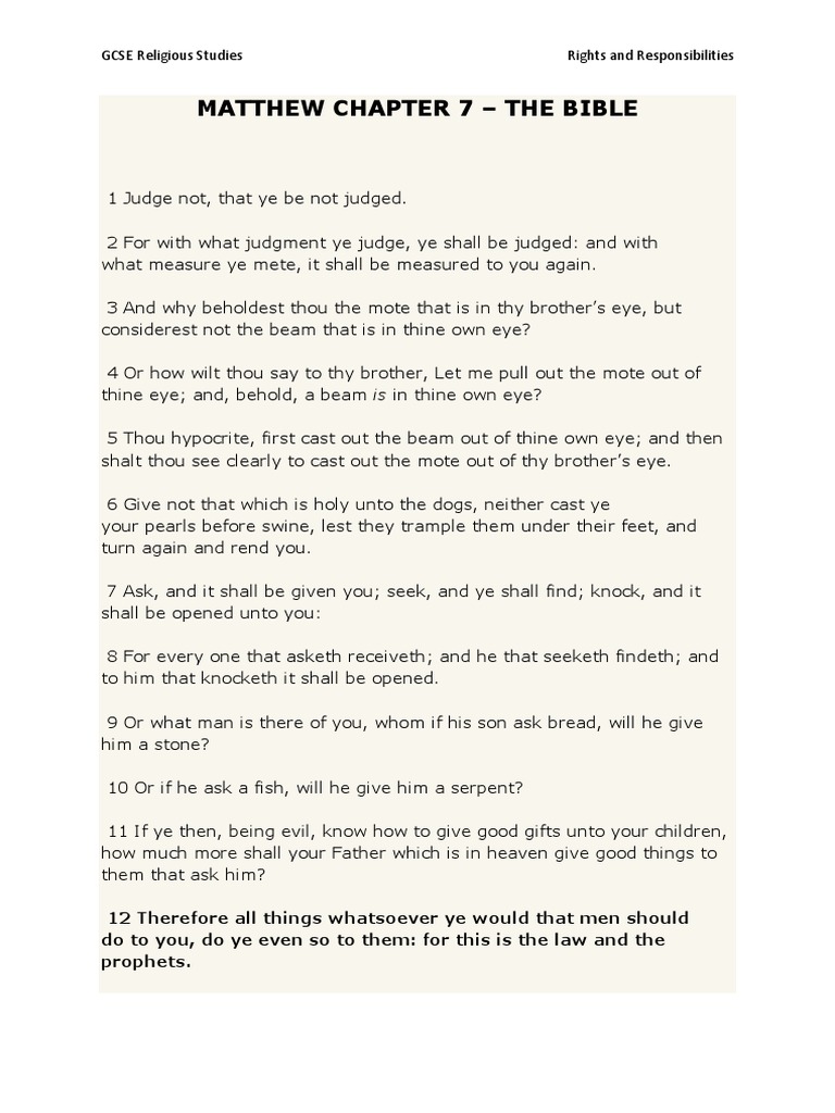 Matthew Chapter 7 Golden Rule | PDF | Serpents In The Bible | Religious ...