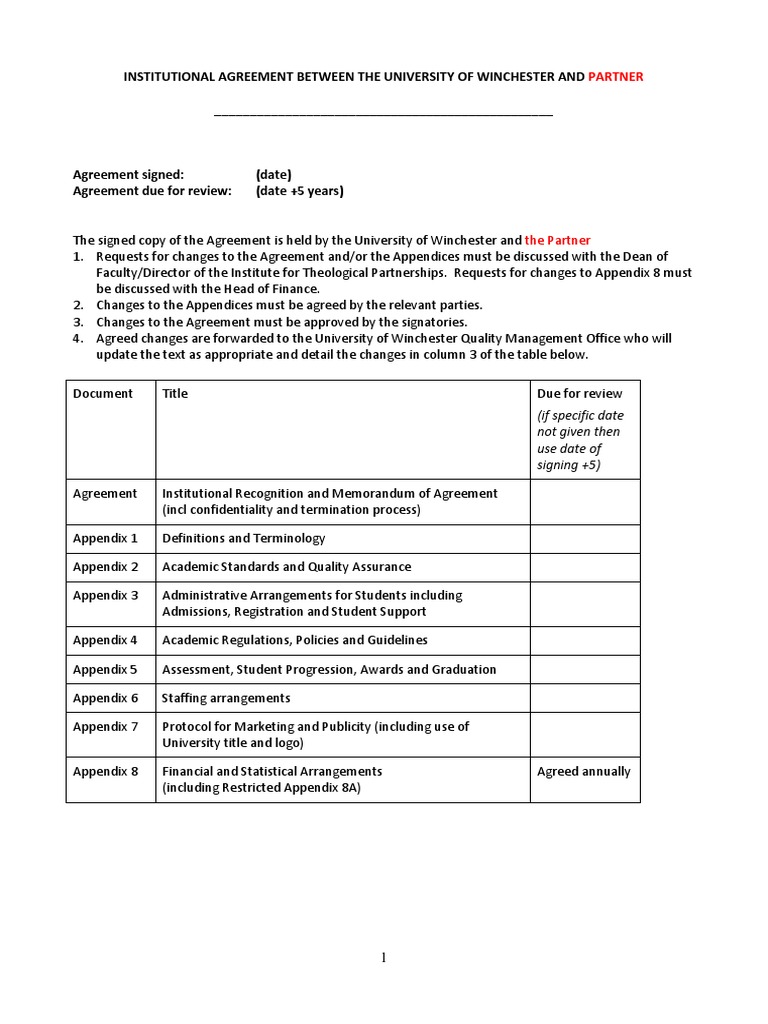 MoA Template With Appendices CP | PDF | Arbitration | Educational ...