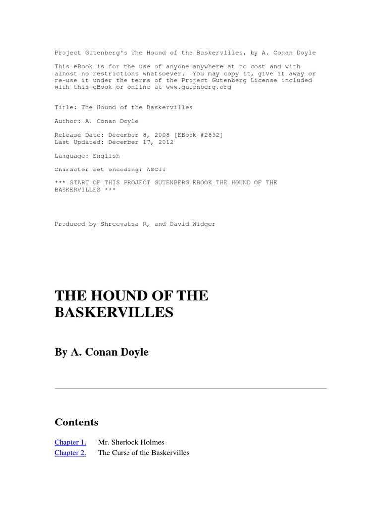 The Hound of The Baskervilles Arthur Conan Doyle | PDF | The Hound Of ...