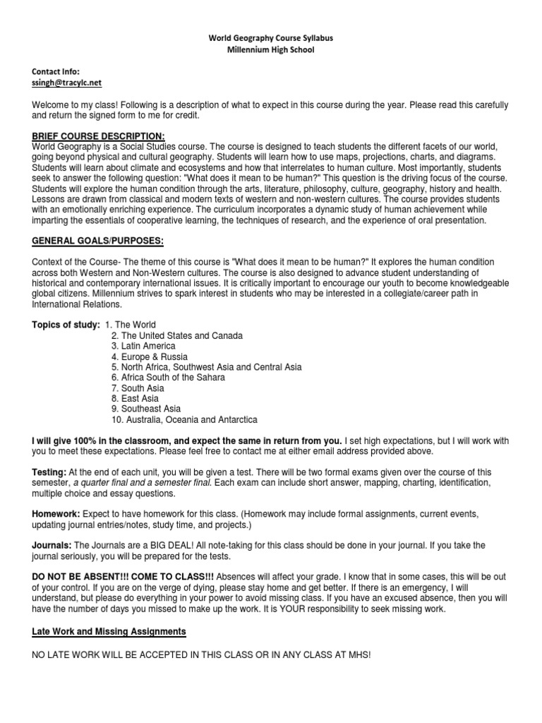 World Geography Course Syllabus | PDF | Geography | Educational Assessment