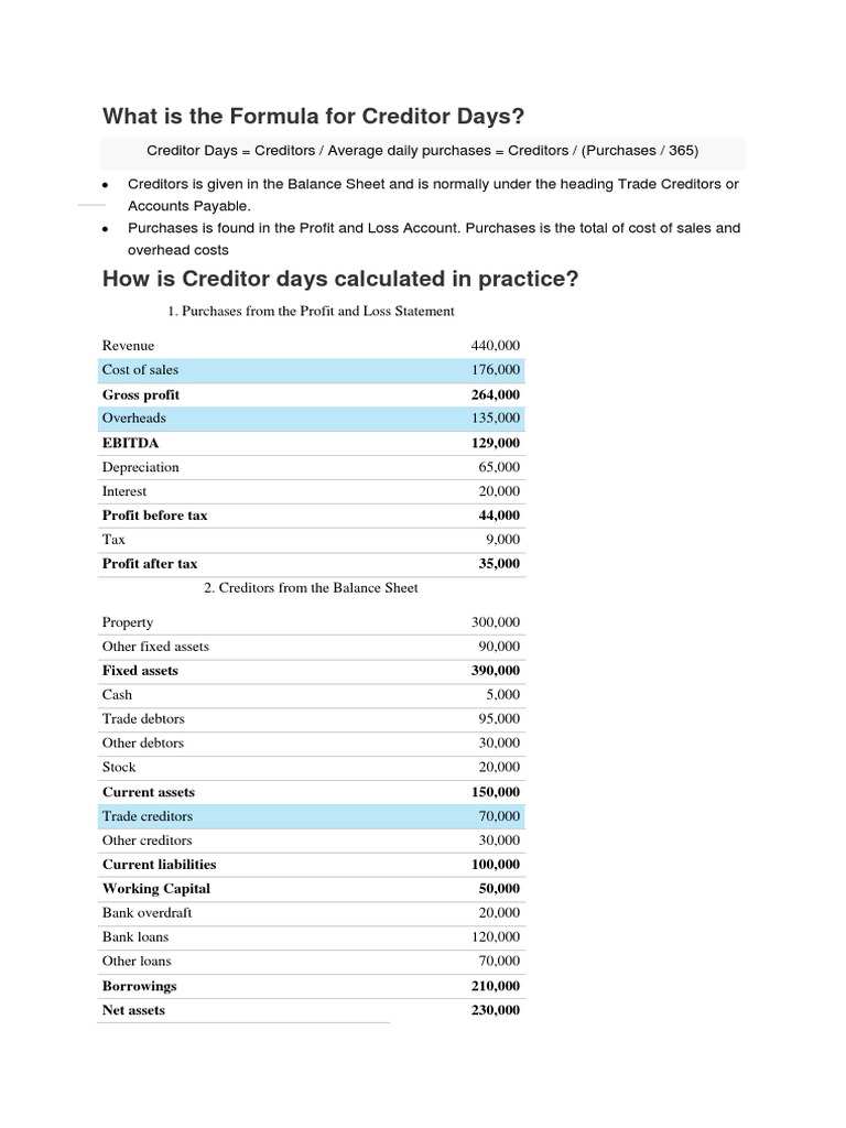Creditor Days Calculation Explained | PDF | Working Capital | Inventory
