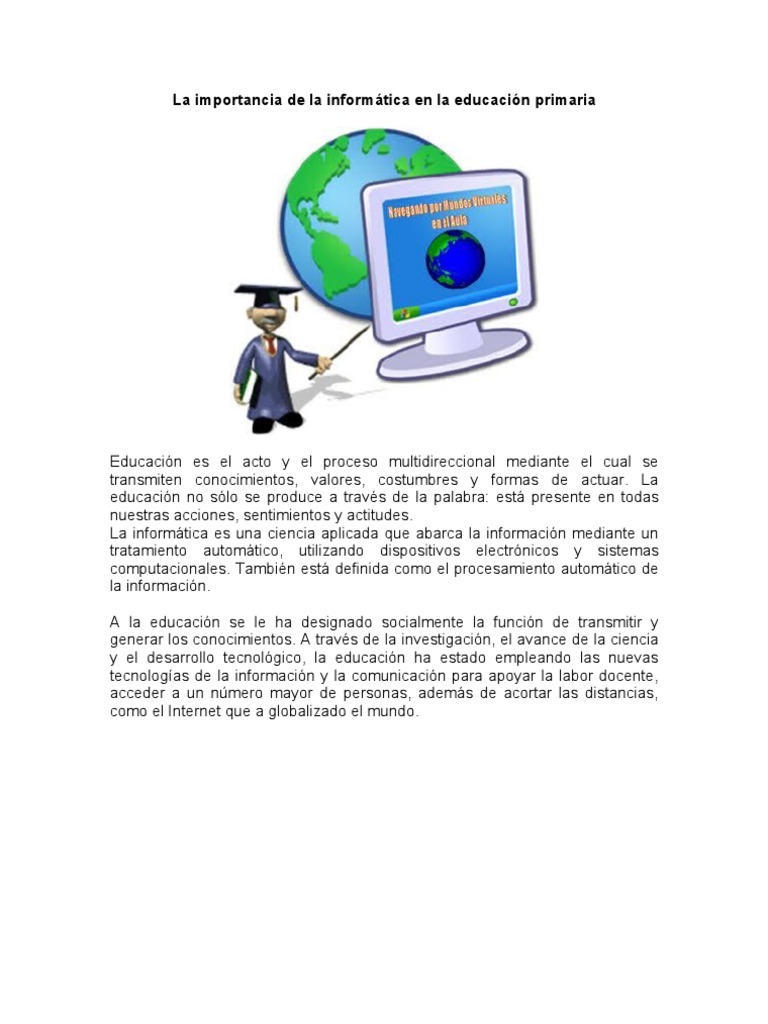Importancia de La Informatica en La Educacion Primaria | PDF