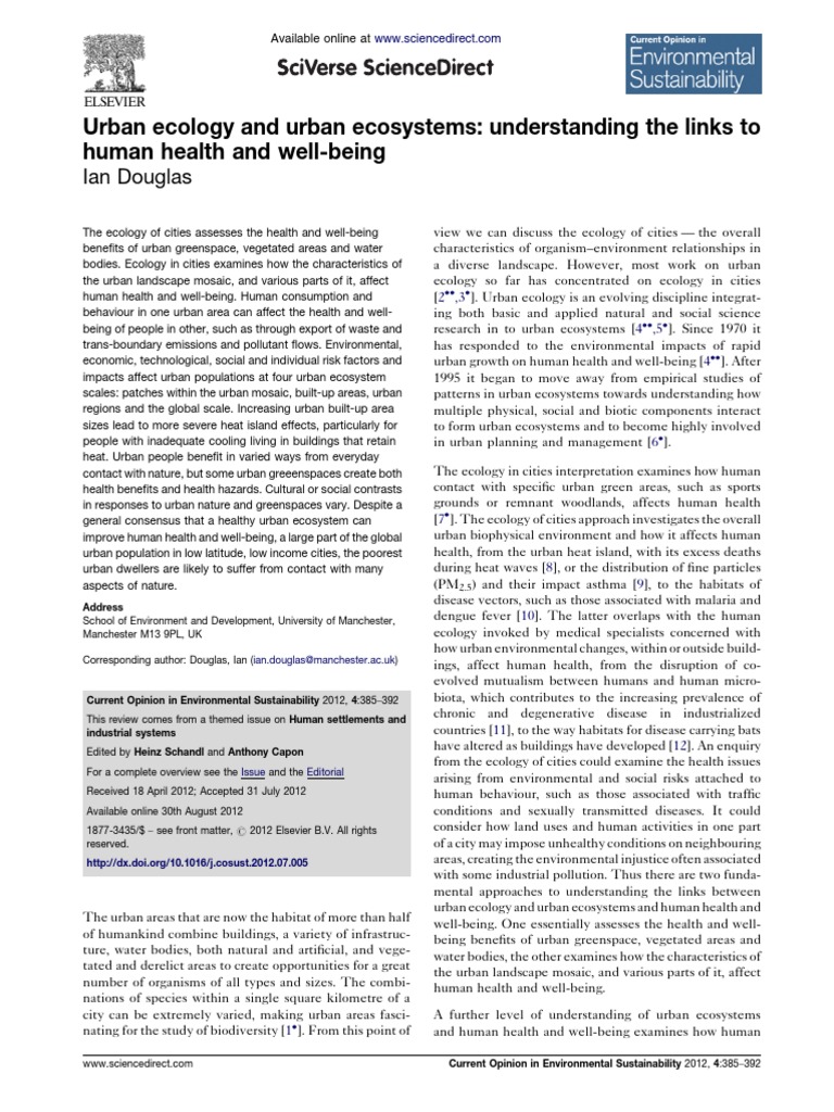 Urban Ecology and Urban Ecosystems, Understanding The Links To Human ...