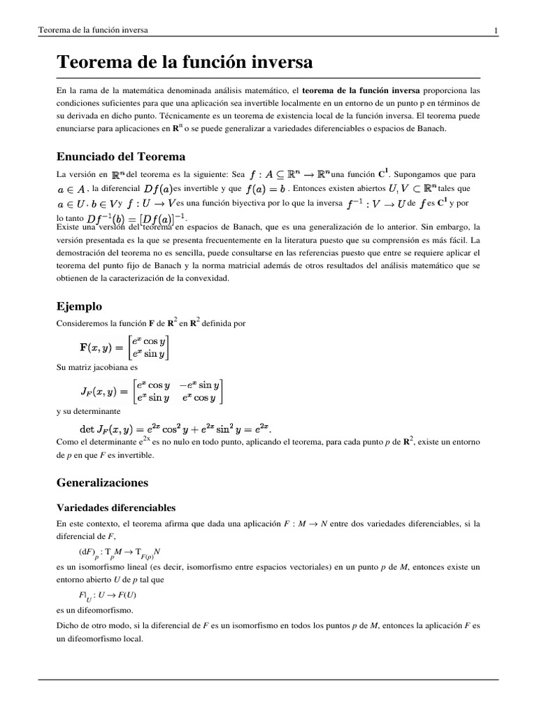 Teorema de La Función Inversa | PDF | Análisis matemático | Objetos matemáticos