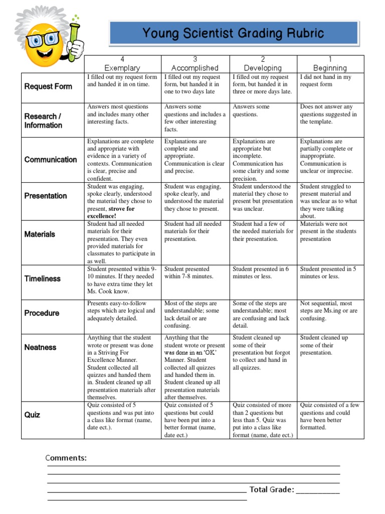 Young Scientist Presentation Rubric | PDF | Quiz | Cognition