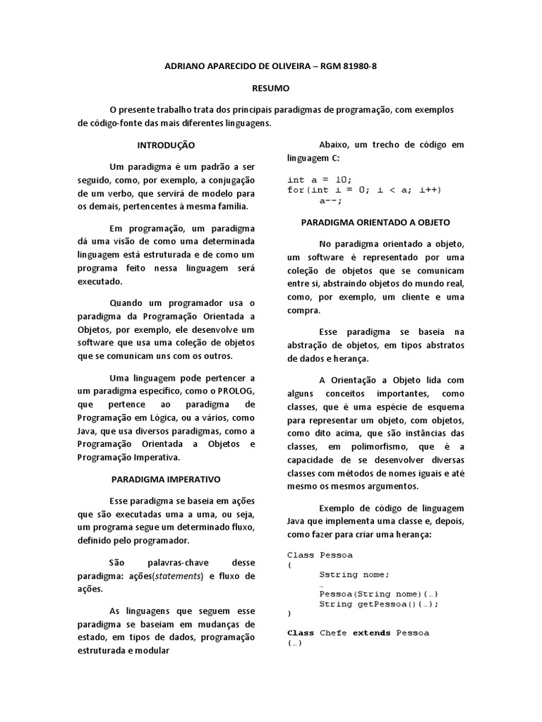 Paradigmas de Linguagens de Programação PDF | PDF | Paradigmas de ...
