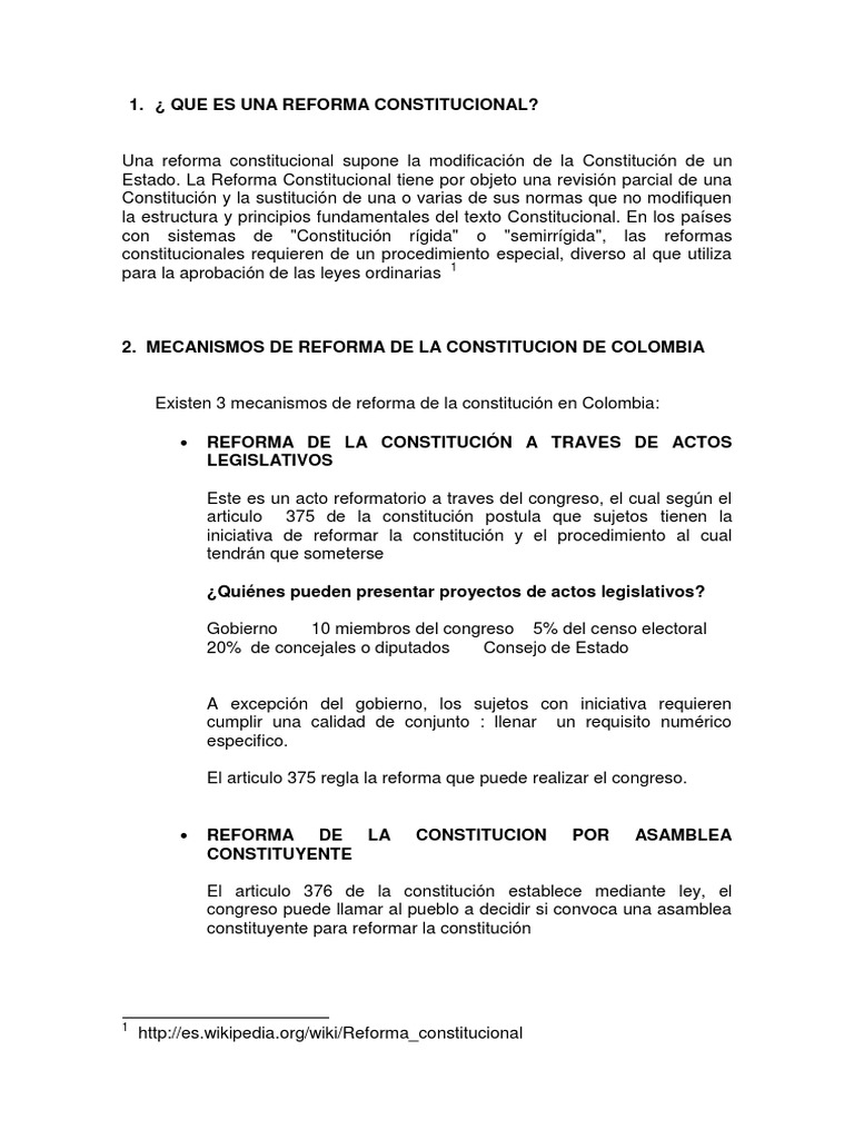 ¿ Que Es Una Reforma Constitucional | PDF | Enmienda constitucional ...