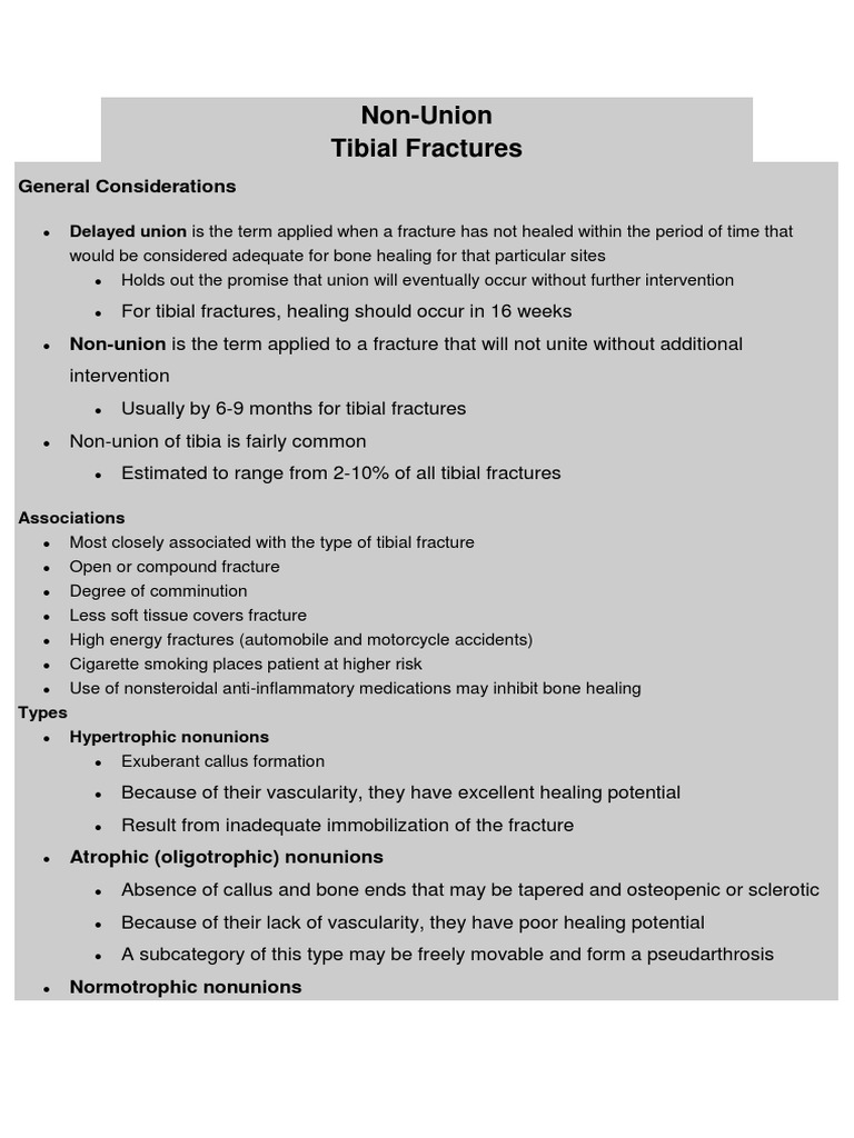 Non-Union Tibial Fractures: General Considerations | PDF ...