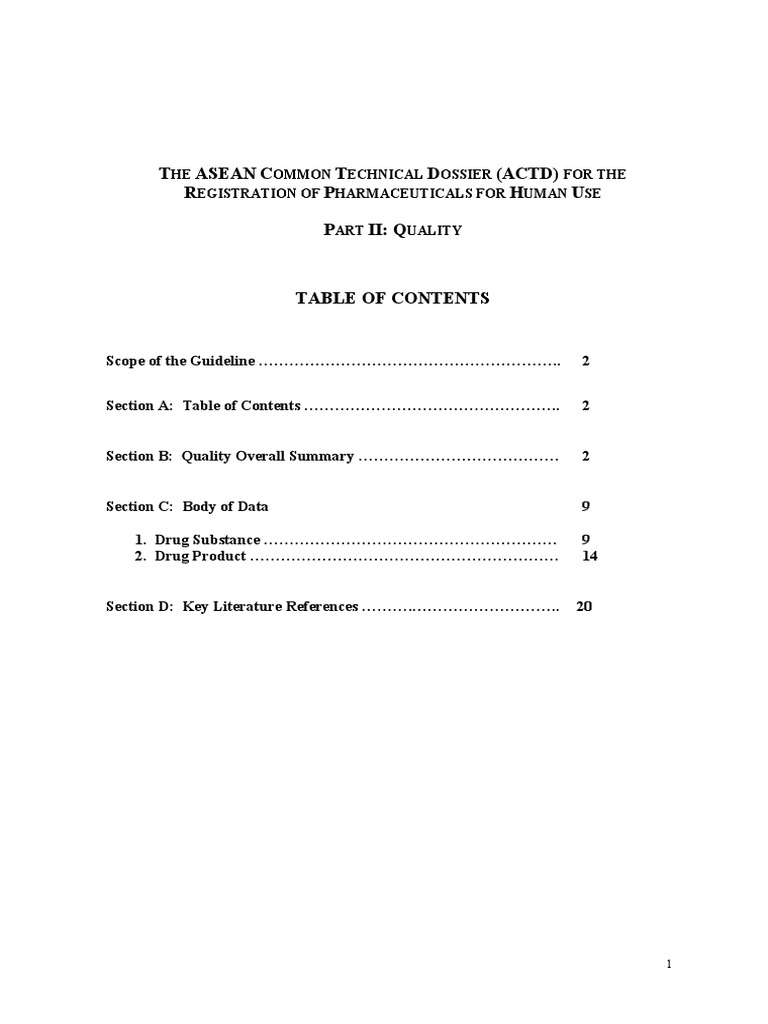 The Asean Common Technical Dossier (Actd) For The Registration of ...