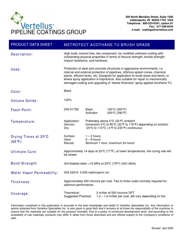 Metrotect Acothane TU Brush Grade | PDF | Concrete | Strength Of Materials