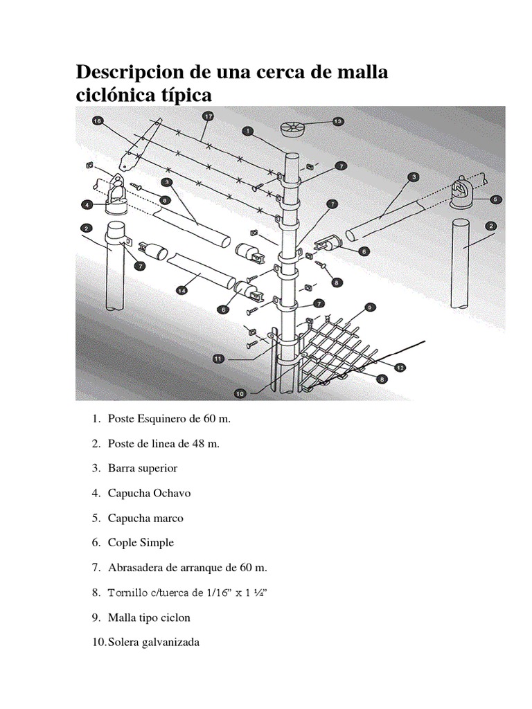 Componentes De Cerca De Malla Ciclónica Pdf Cable Tornillo