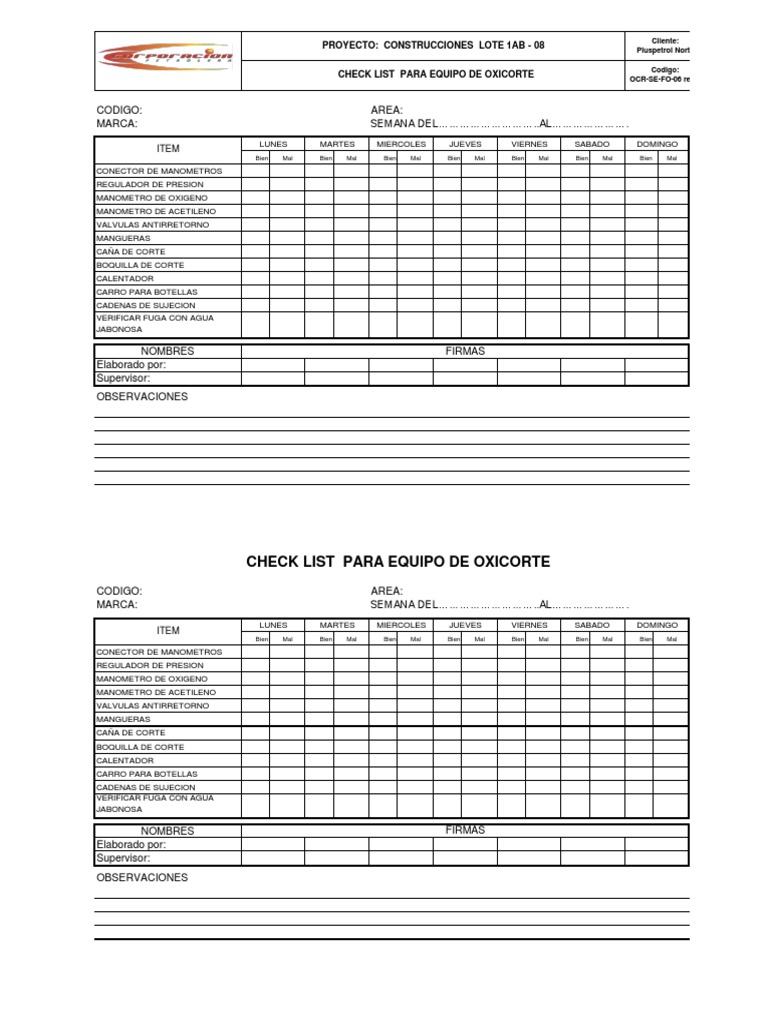 OCR-SE-FO - 006 Inspeccion Pre-Uso de Equipos de Oxicorte-00 | PDF
