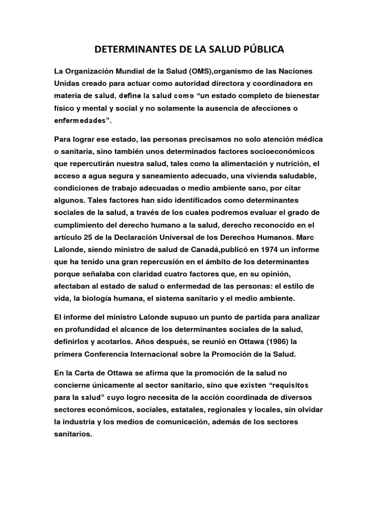 Determinantes De La Salud Pública Pdf Salud Pública Esfera Pública