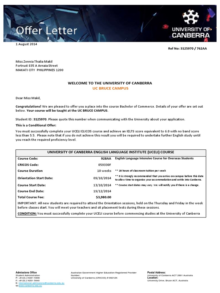 UNSW Offer Letter PDF PDF Travel Visa Credit Card, 53% OFF