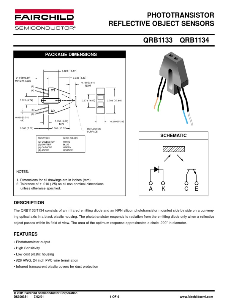 Phototransistor Reflective Object Sensors QRB1133 QRB1134: Package ...