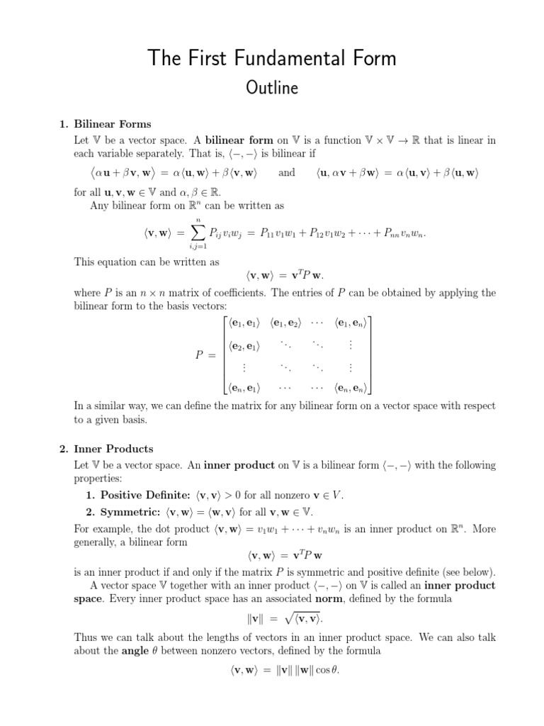 Outline - First Fundamental Form | PDF | Determinant | Matrix (Mathematics)