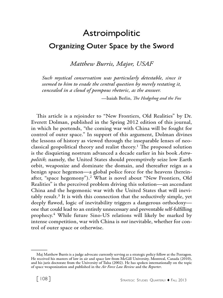 Astroimpolitic: Organizing Outer Space by The Sword | PDF | Sovereign ...