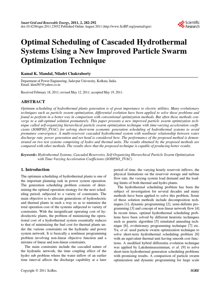 Optimal Scheduling of Cascaded Hydrothermal Systems Using A New Improved Particle Swarm ...