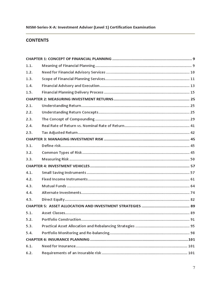 Nism Series X A Investment Adviser Level 1 Workbook | PDF | Investing | Investor