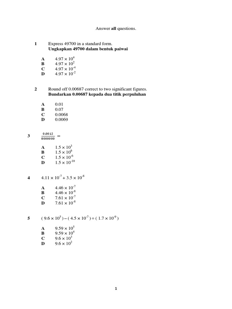 Math Form 4 Exam Midterm Paper 1 | PDF | Mathematical Concepts ...
