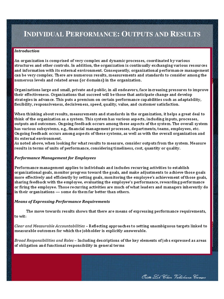 Individual Performance Outputs and Results | PDF | Goal | Performance ...
