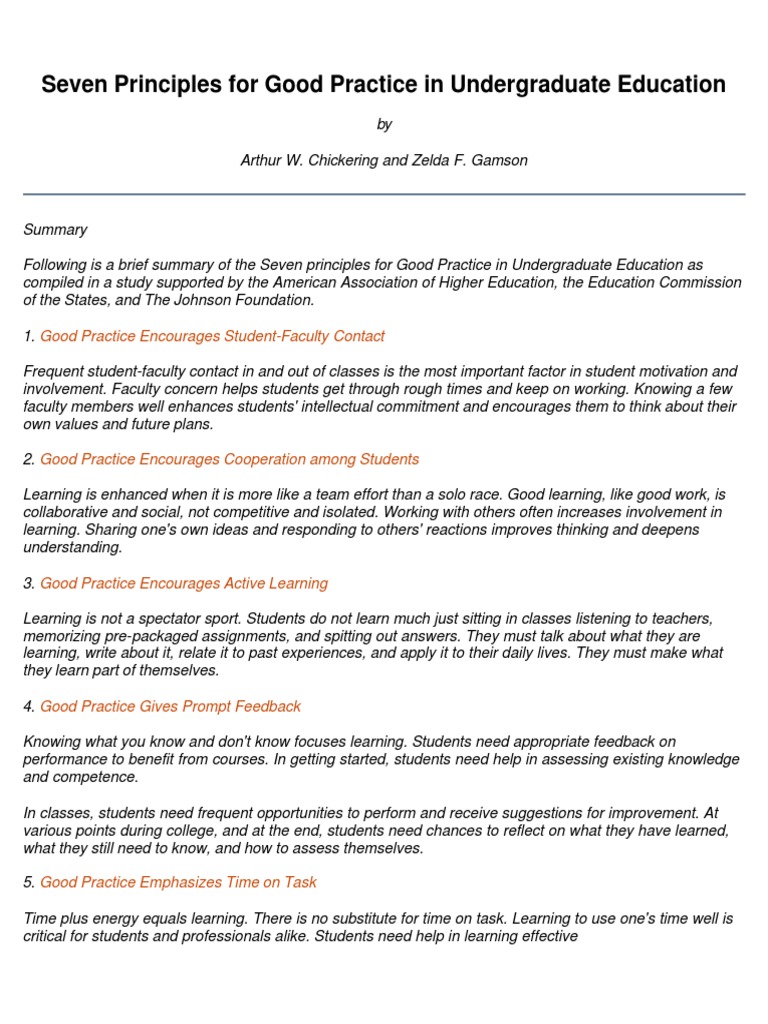Seven Principles For Good Practice in Undergraduate Education | PDF ...