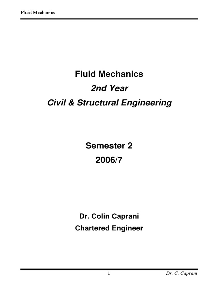 2nd Year Civil & Structural Engineering: Fluid Mechanics | PDF | Fluid ...
