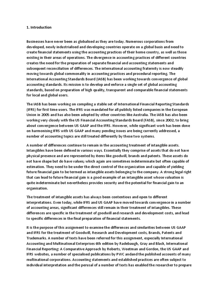 Comparison of IFRS and U.S GAAP in Relation To Intangible Assets | PDF ...