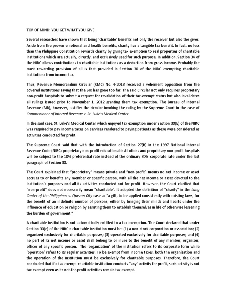 Tax Exemption Rules for Charities | PDF | Charitable Organization ...