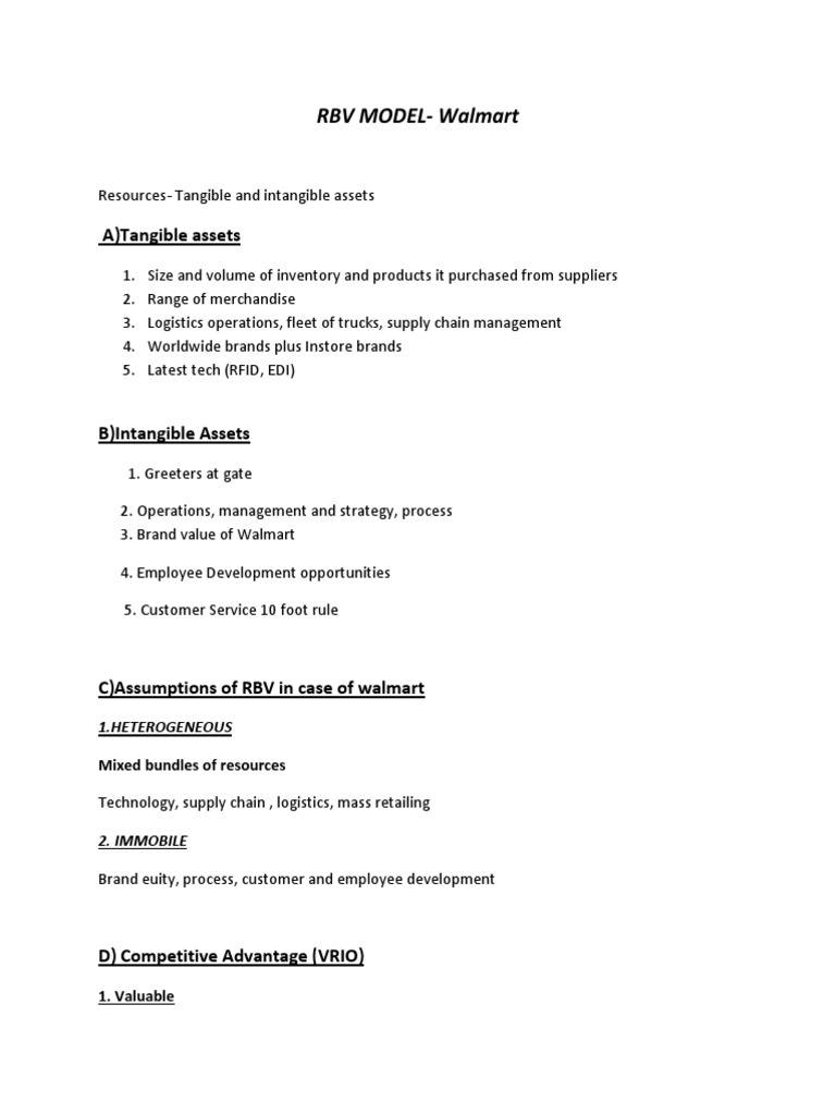 RBV MODEL-Walmart: A) Tangible Assets | PDF | Business | Computers